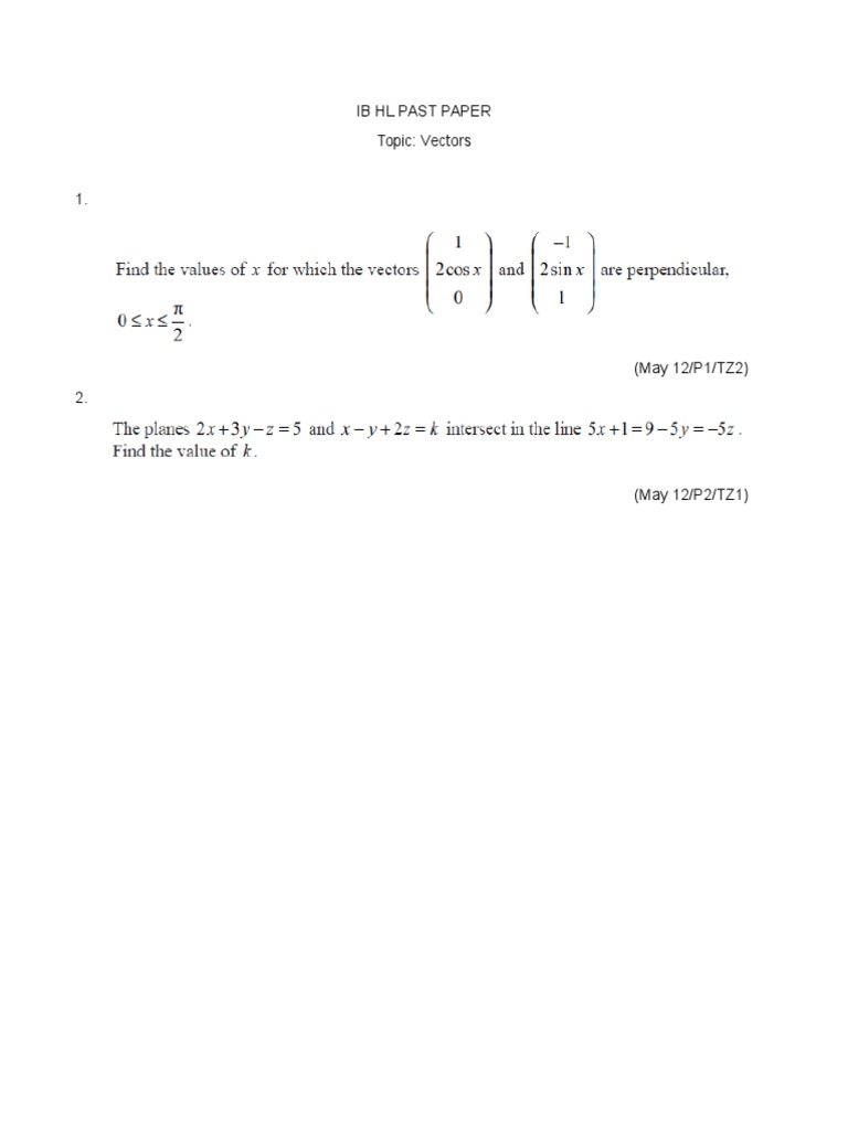 Ib HL Math Vectors PPQ PDF | PDF