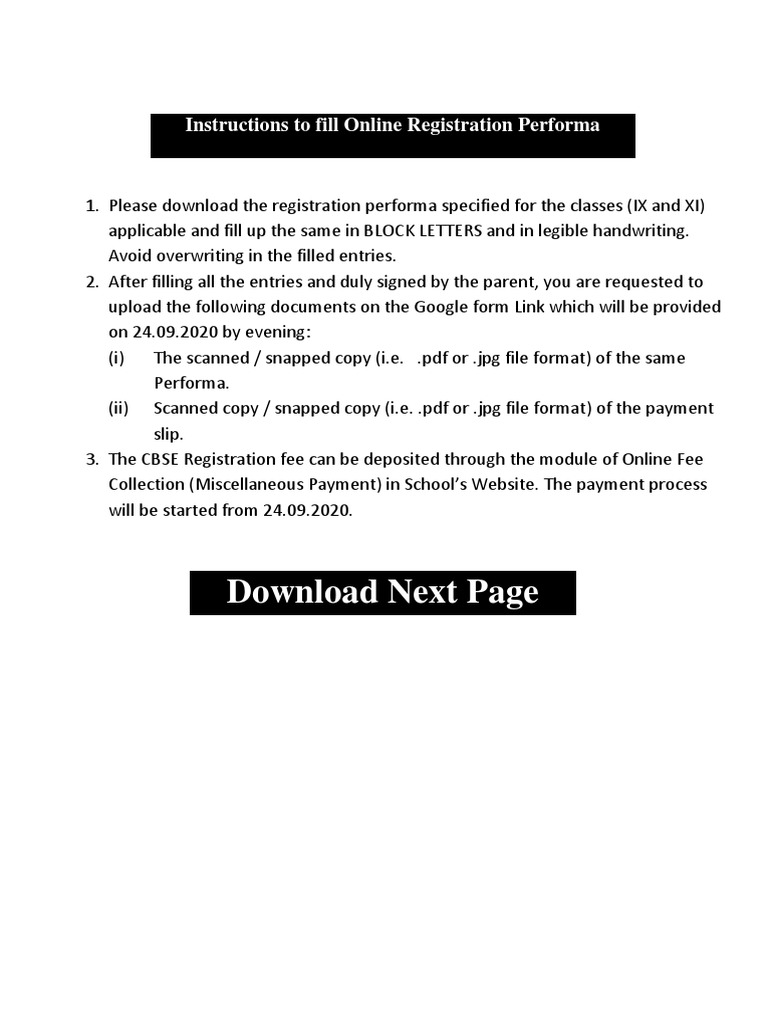 Next Page: Instructions To Fill Online Registration Performa | PDF ...