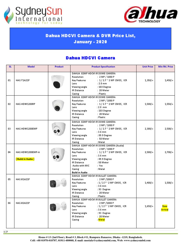 Dahua HDCVI & XVR Price List - January - 2020 | PDF | Digital Video ...