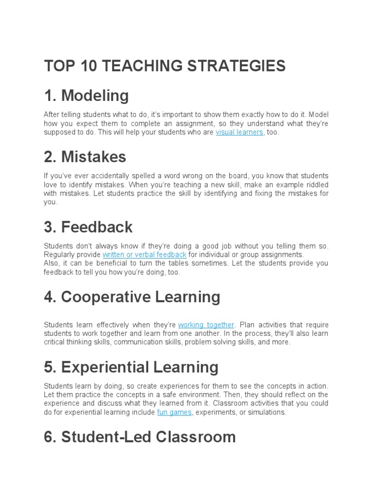 Top 10 Effective Teaching Strategies | PDF | Educational Psychology ...