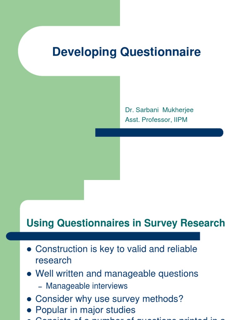 Questionnaire Development | PDF | Survey Methodology | Questionnaire