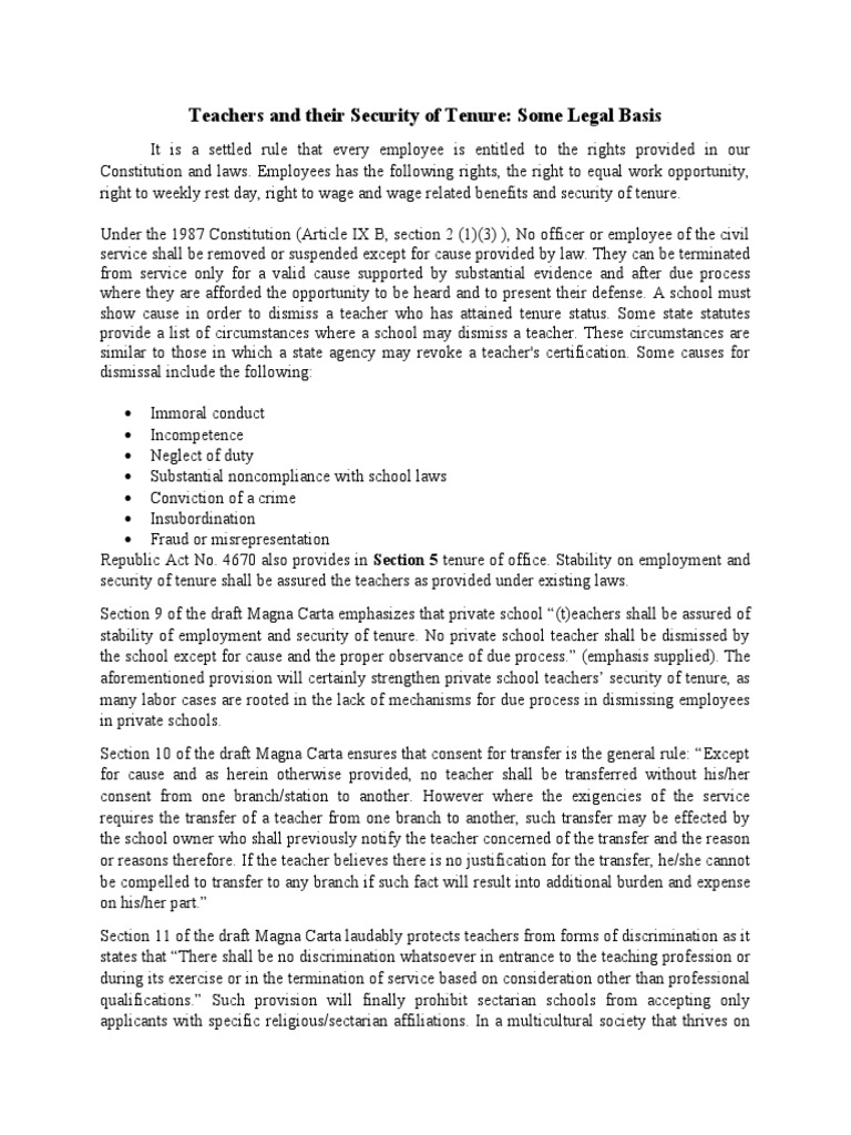 Teacher Security of Tenure Explained | PDF | Due Process | Employment
