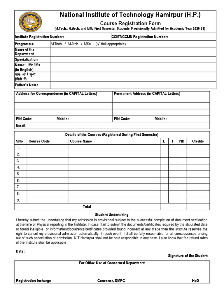 National Institute of Technology Hamirpur (H.P.) : Course Registration ...