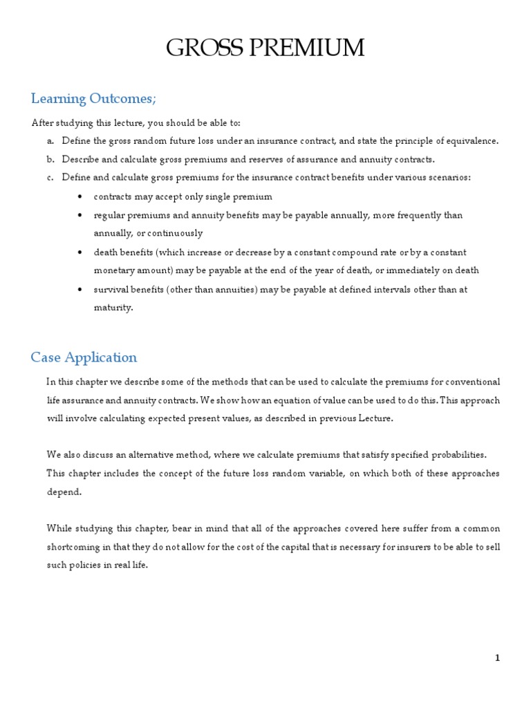 Gross Premium: Learning Outcomes | PDF