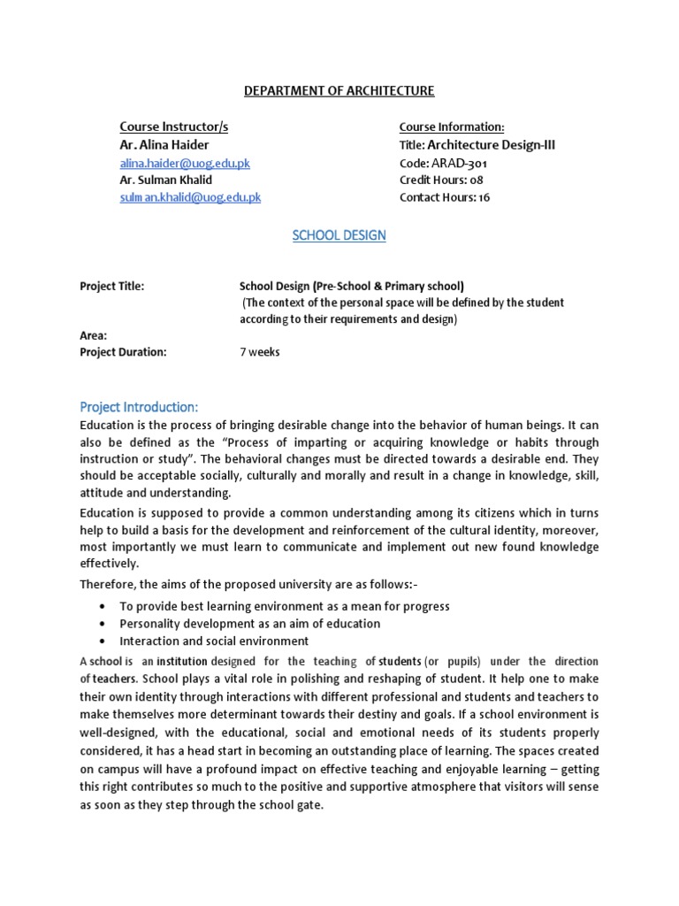 Project 1 - School - Architecture Design - Handout | PDF | Schools ...