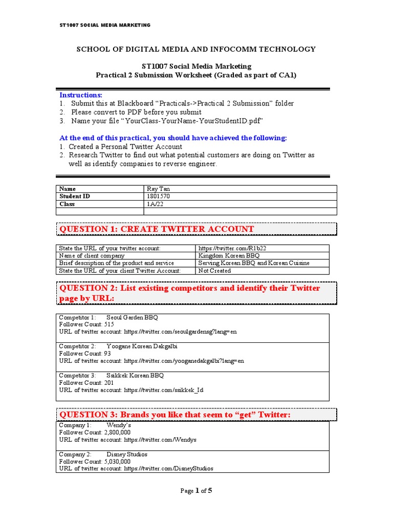 AY1819s2 SMM Practical 02-Submission Worksheet | PDF | Social Media ...