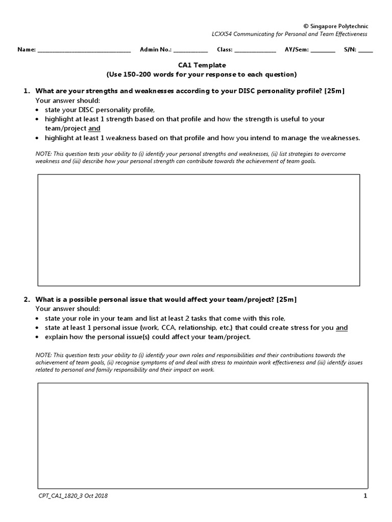 CA1 - Template - AY1819 - 3 Oct 2018 | PDF | Goal | Action (Philosophy)