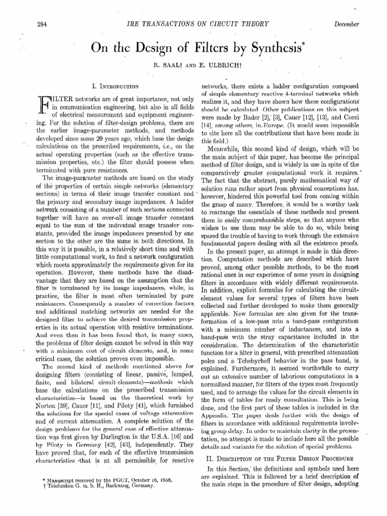 On The Design of Filters by Synthesis-oPi | PDF