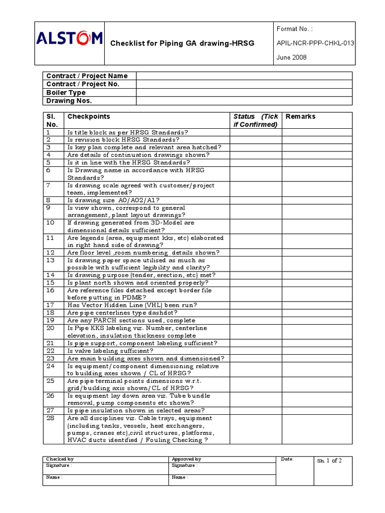 Checklist For Piping GA drawing-HRSG | PDF | Pipe (Fluid Conveyance ...