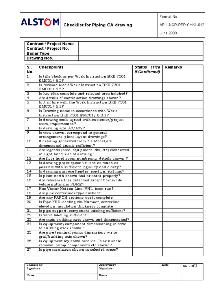 Checklist For Piping GA Drawing | PDF | Mechanical Engineering ...