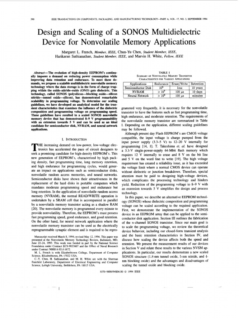 Design and Scaling of A SONOS Multidielectric Device For Nonvolatile Memory Applications-Oms ...
