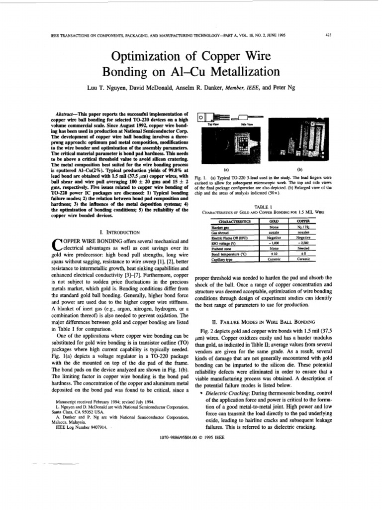 Optimization Copper Wire Bonding On: A1-Cu Metallization | PDF | Copper ...