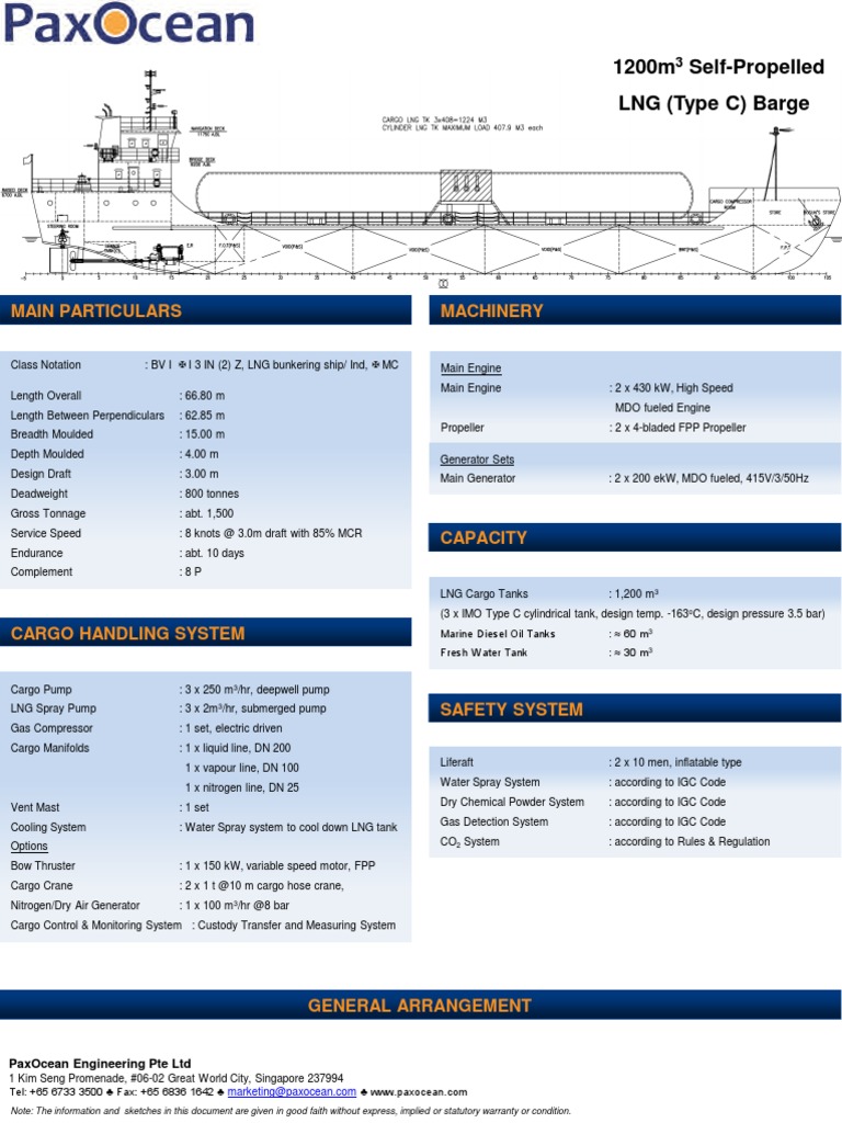 1200m Self-Propelled LNG (Type C) Barge: Main Particulars Machinery ...