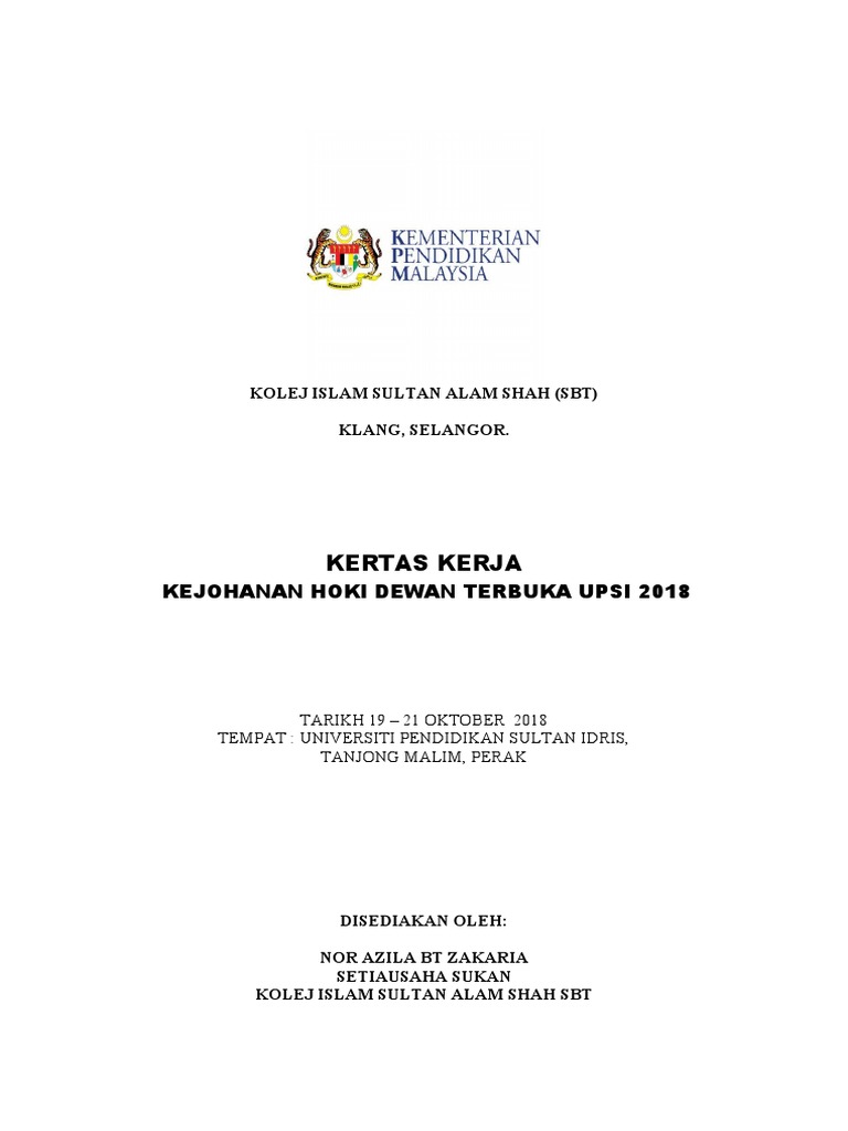 Kertas Kerja HOKI DEWAN UPSI 2018 | PDF
