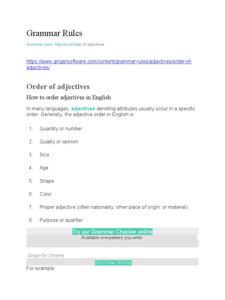 Order of Adjectives | PDF | Adjective | Semantic Units