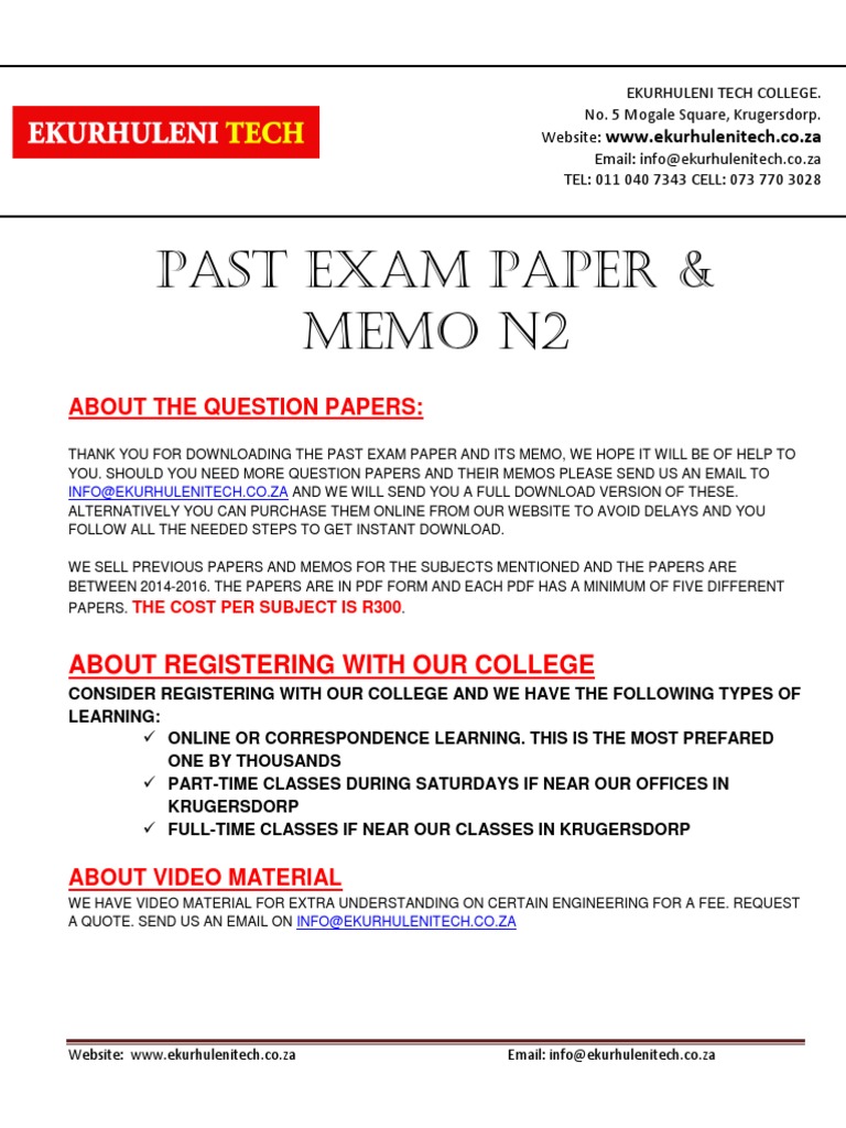 Past Exam Paper & Memo N2: About Registering With Our College | PDF ...