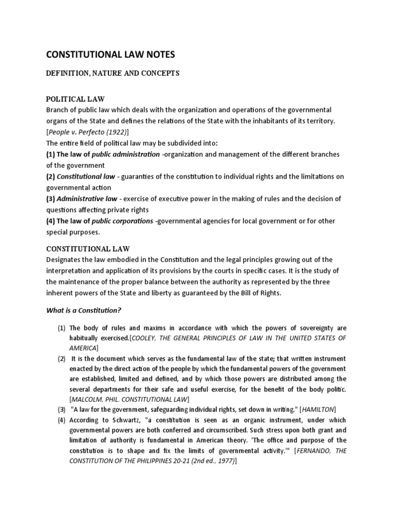 Constitutional Law Notes: Definition, Nature and Concepts | PDF ...