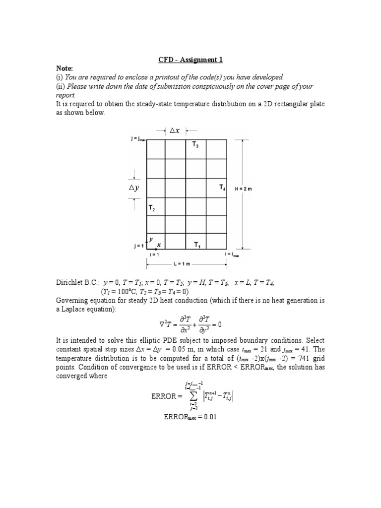 CFD - Assignment 1: Report | PDF | Partial Differential Equation | Applied Mathematics
