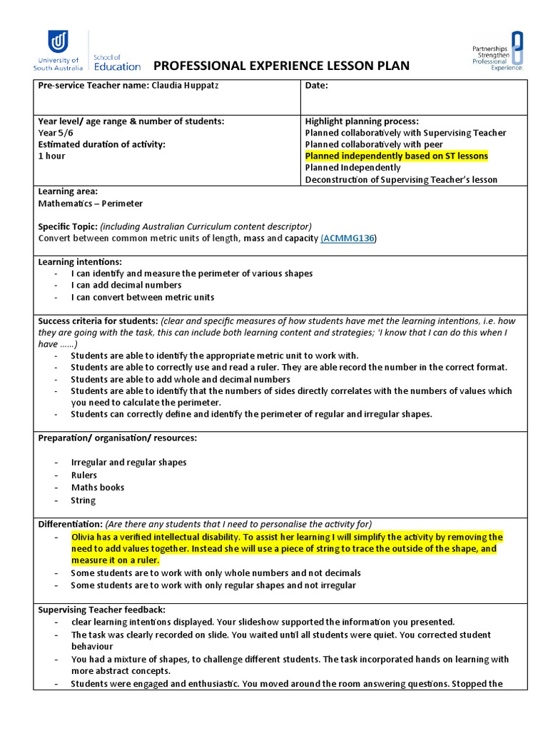 Maths - Perimeter Lesson Plan | PDF | Lesson Plan | Inclusion (Education)