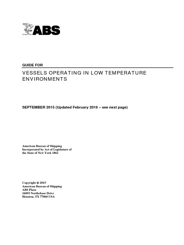 Vessels Operating in Low Temperature Environments: Guide For | PDF ...