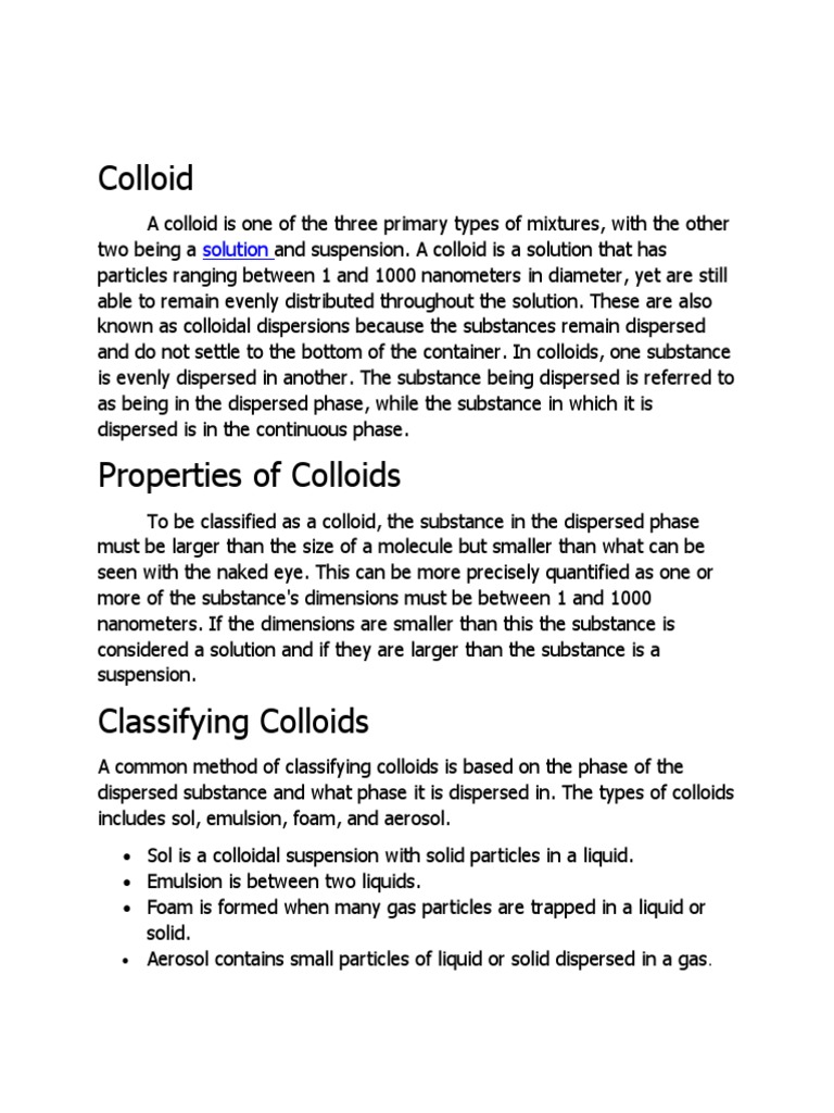 Colloid: Solution | PDF | Colloid | Suspension (Chemistry)
