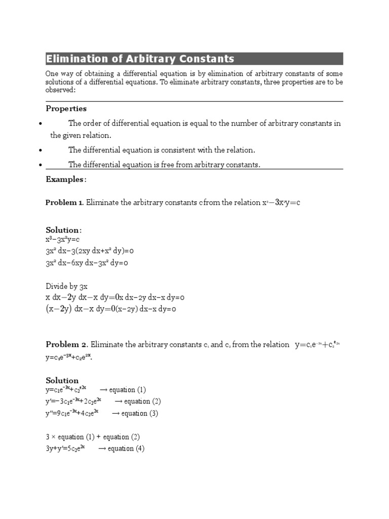 Elimination of Arbitrary Constants | PDF