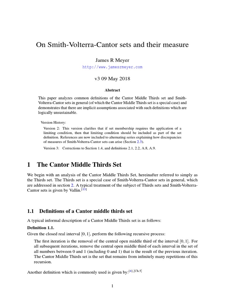 On Smith-Volterra-Cantor Sets and Their Measure | PDF | Interval (Mathematics) | Summation