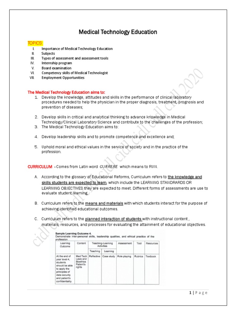 Topic 5. MEDICAL TECHNOLOGY EDUCATION | PDF | Medicine | Curriculum