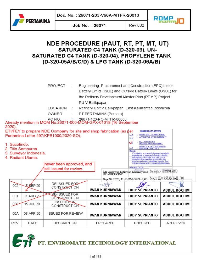 26071-203-V66A-MTFR-20013 - Rev002 - NDE Procedure (PAUT, RT, PT, MT ...