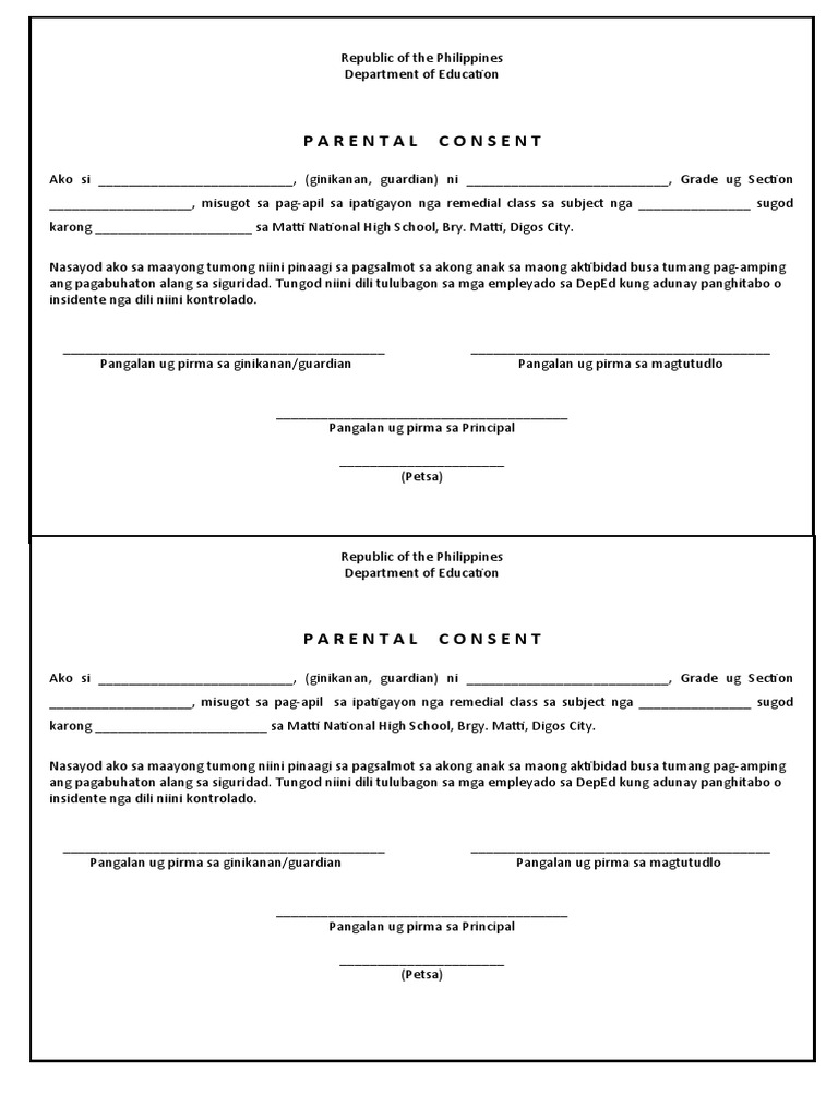 Parental Consent Remedial Class | PDF