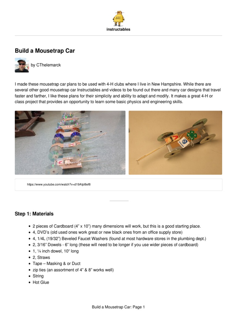 Build A Mousetrap Car: Step 1: Materials | PDF | Manufactured Goods