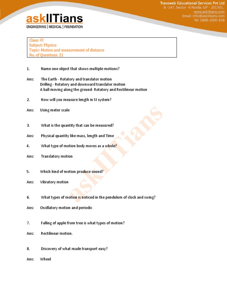 Askiitians: Class: Vi Subject: Physics Topic: Motion and Measurement of ...