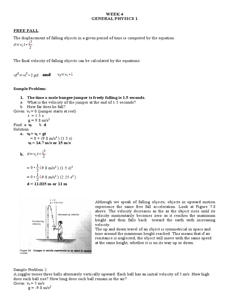 Analysis of Projectile Motion and Free Fall Concepts | PDF | Classical ...