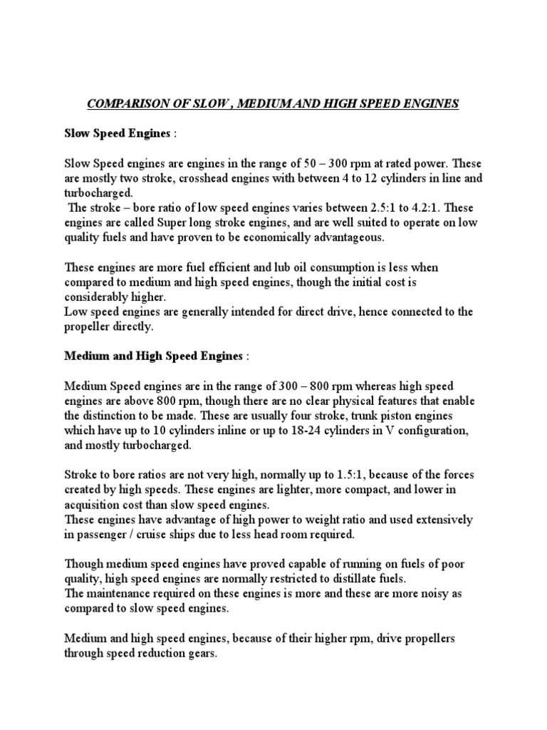 COMPARISON OF ENGINE SPEEDS: SLOW VS MEDIUM AND HIGH | PDF