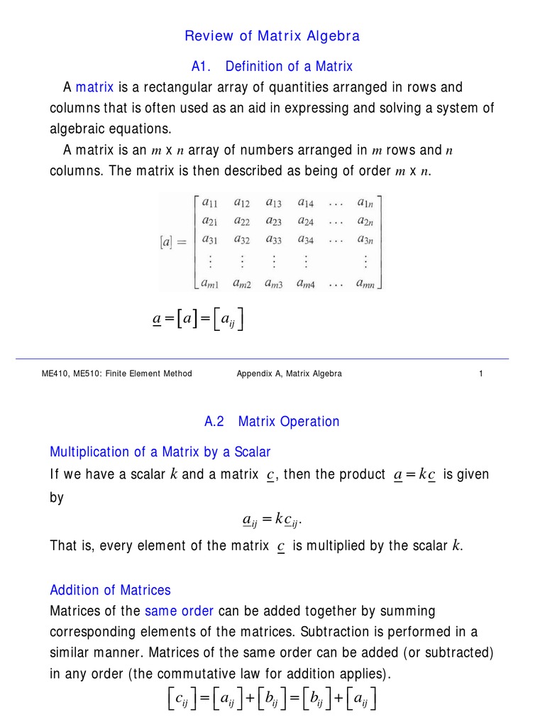 A1. Definition of A Matrix Matrix | PDF | Matrix (Mathematics) | Algebra