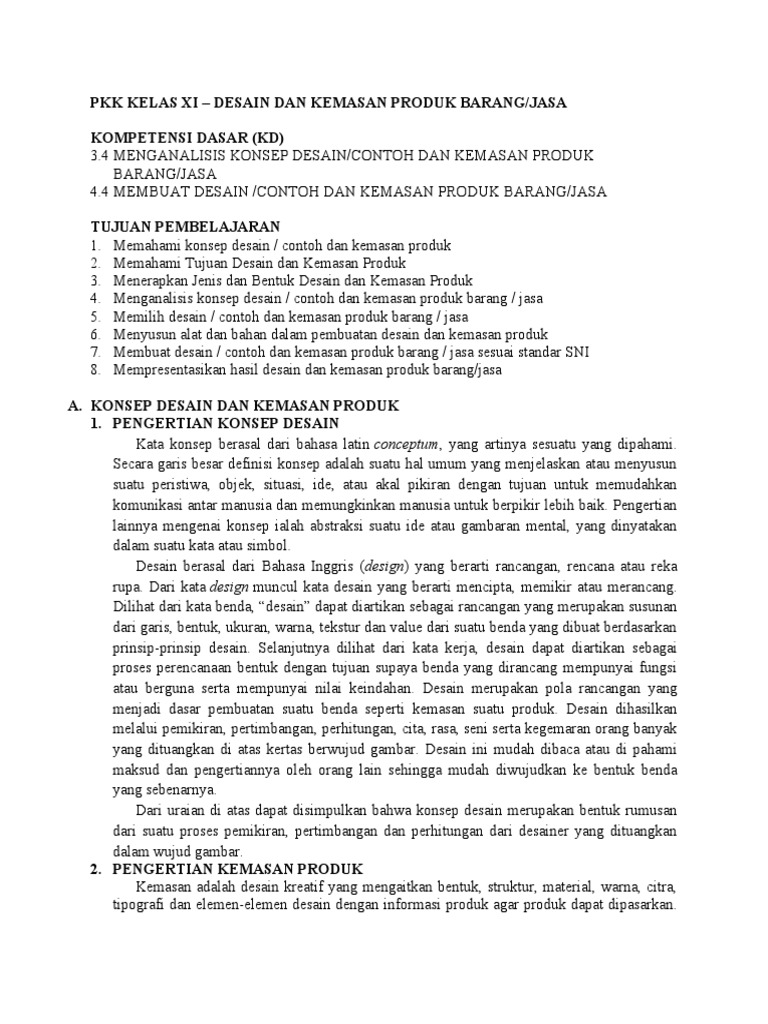 PKK Kelas Xi - Desain Dan Kemasan Produk Barang Atau Jasa | PDF | Seni