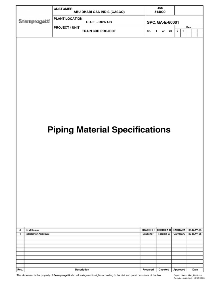 Piping Material Specifications: Customer 314000 Abu Dhabi Gas Ind.S ...