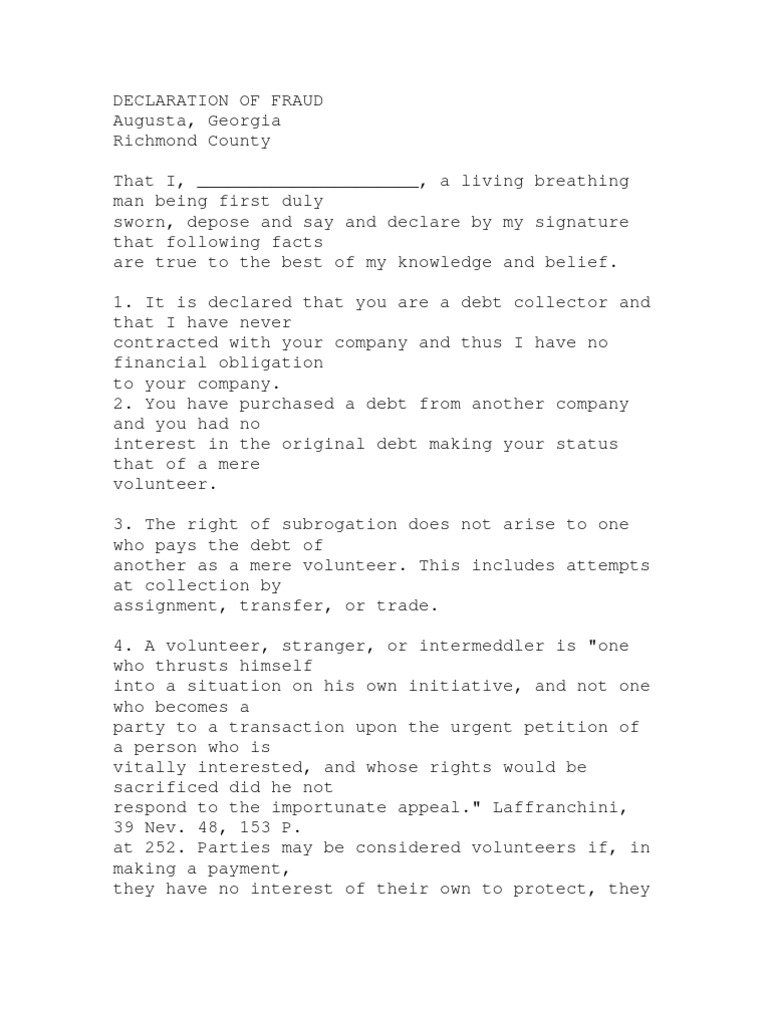Debt Declaration of Fraud Letter | PDF | Fraud | Debt
