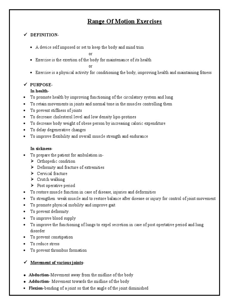 Range Motion Exercises Guide | PDF | Anatomical Terms Of Motion ...
