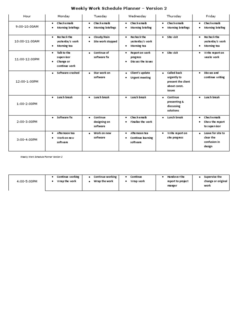 Weekly Work Schedule Planner Version 2 | PDF | Business