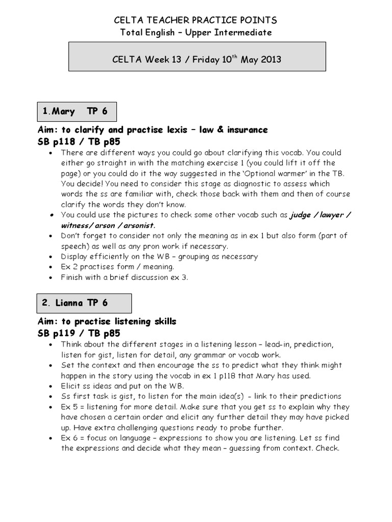 TP Points Total English Upper Int 2013 - Week 13 Unit 9-1 | PDF | Crime ...