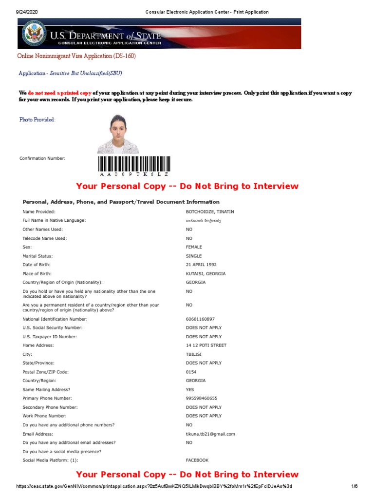 Consular Electronic Er - Print Application | PDF | Travel Visa | Passport