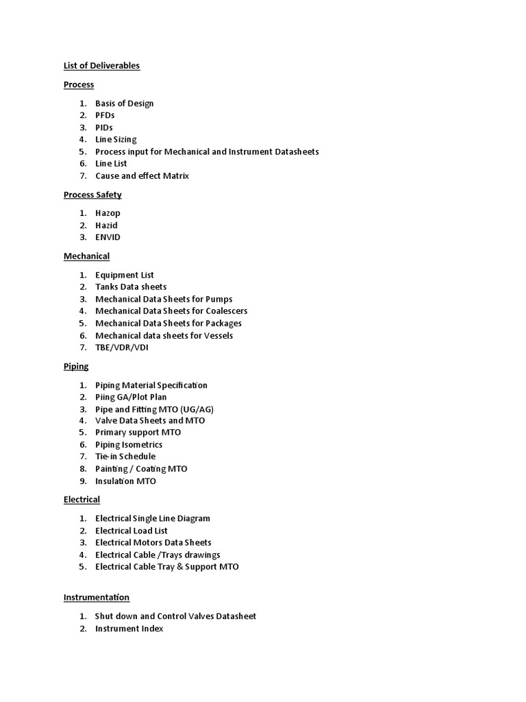 Engineering Project Deliverables List | PDF