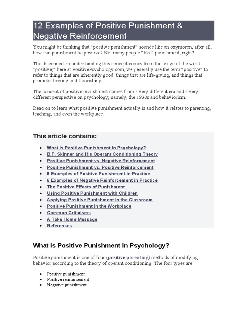 12 Examples of Positive Punishment | Download Free PDF | Reinforcement ...