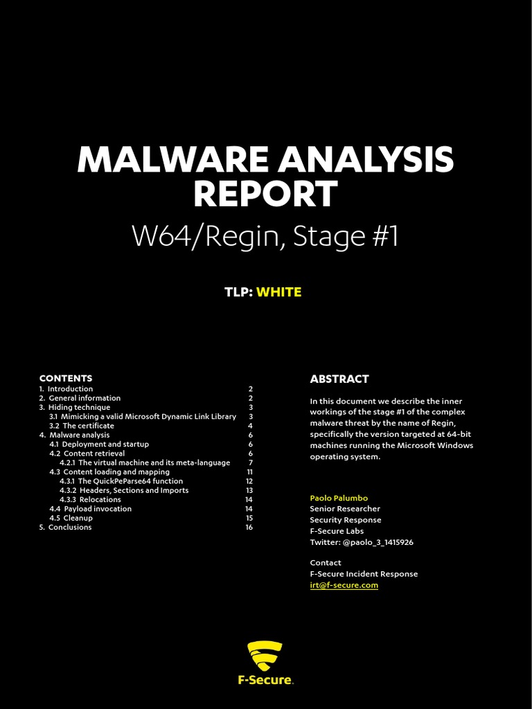 Malware Analysis: W64/Regin, Stage #1 | PDF | Malware | 64 Bit Computing