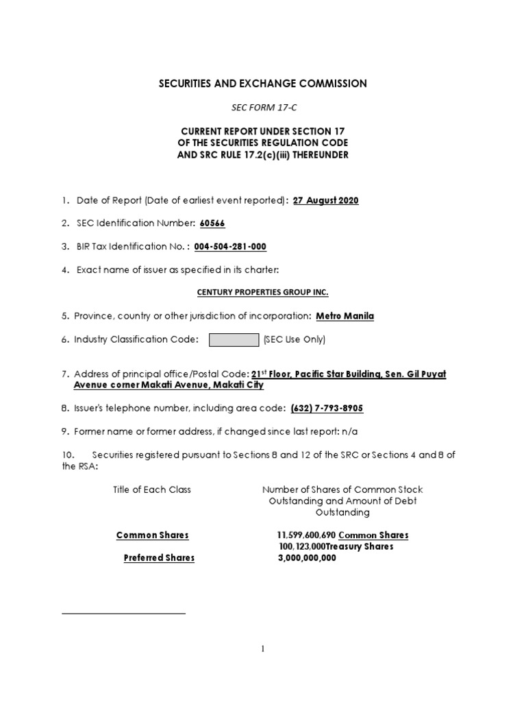 Securities and Exchange Commission: Sec Form 17-C | PDF | Securities ...