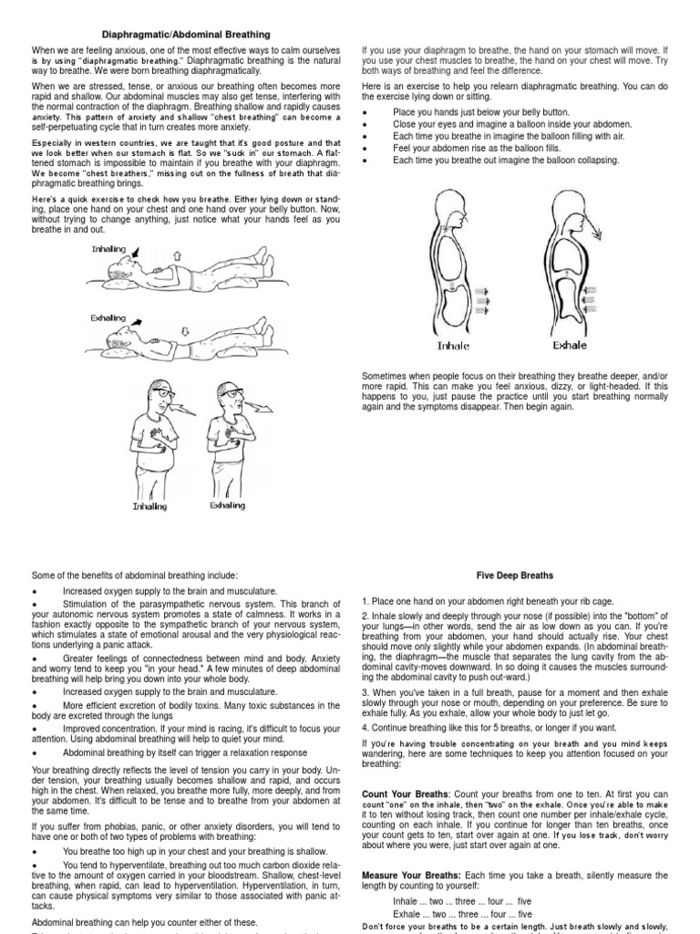 Diaphragmatic/Abdominal Breathing | PDF | Breathing | Exhalation