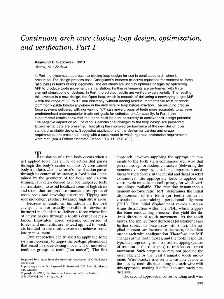 Continuous Arch Wire Closing and Verification. Part I Loop Design ...