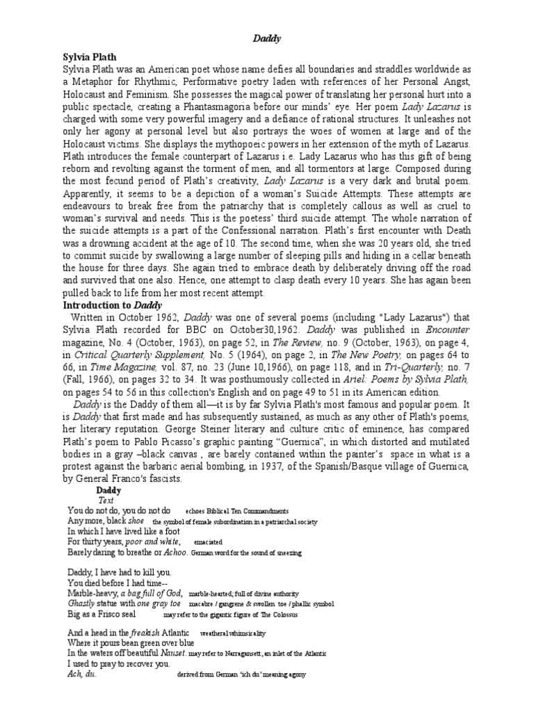 Sylvia Plath: Daddy | PDF | Poetry