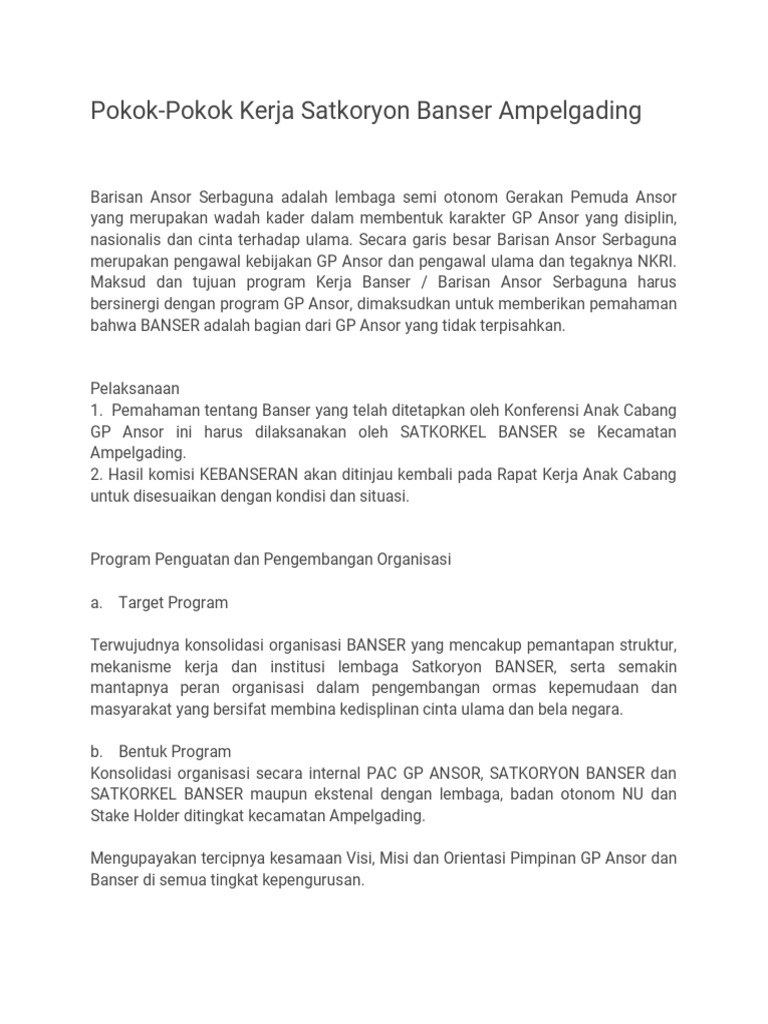 Program Kerja Banser Ampelgading | PDF
